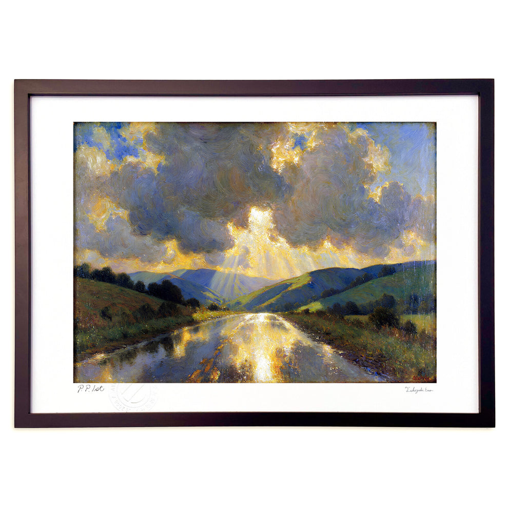 雨上がりの陽に照らされた丘陵地帯 – 絵画や壁飾り販売｜風景投稿販売あゆわら(R)